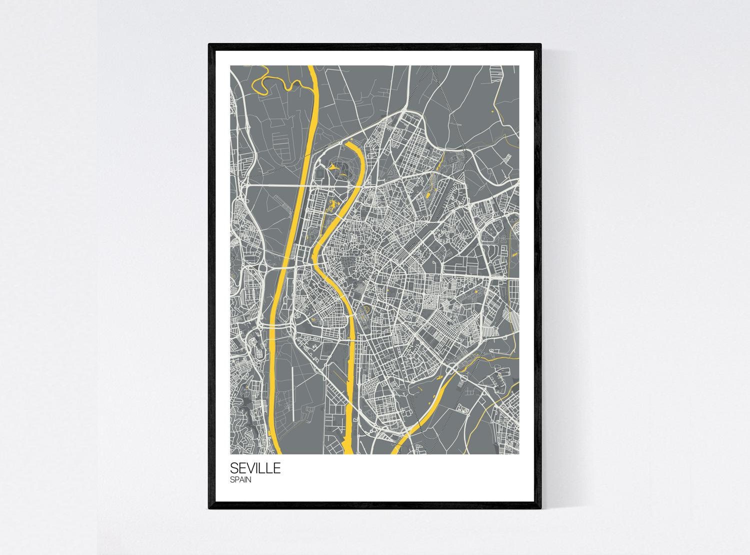 Seville Spain Map Art Print Many Colours Art Quality | Etsy