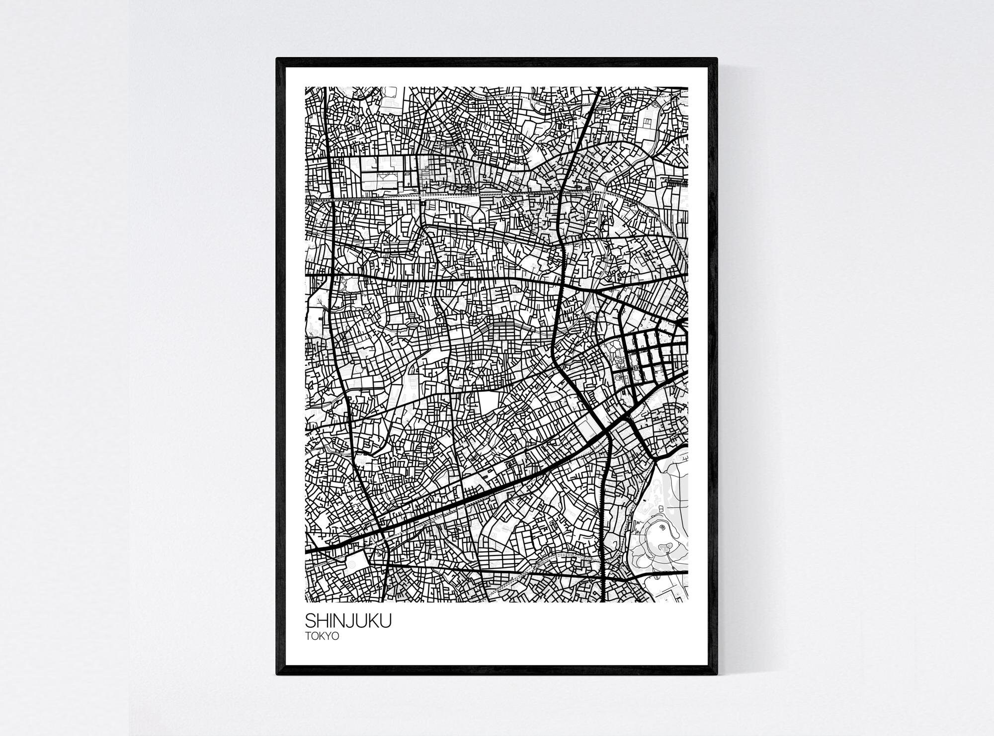 Shinjuku Tokyo Map Print Many Colours Fast Delivery | Etsy