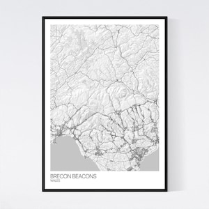Brecon Beacons, Wales Topographic Map Print Many Colours Fast Delivery ...