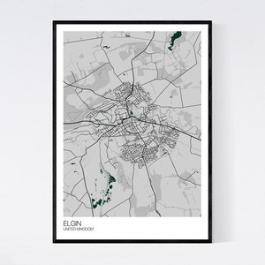 Elgin, Scotland City Map Art Print Many Styles 350gsm Art Quality Paper ...