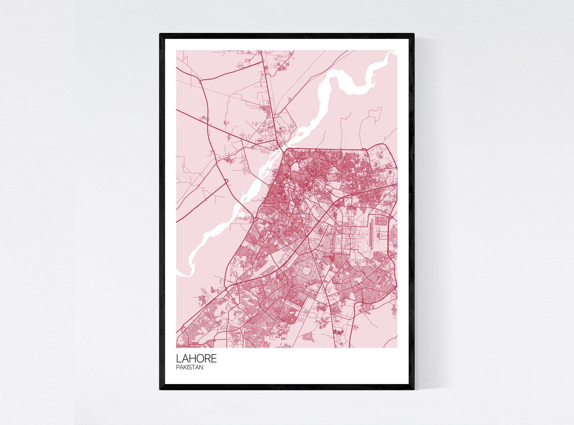 Lahore Pakistan Map Art Print Many Styles Art Quality | Etsy