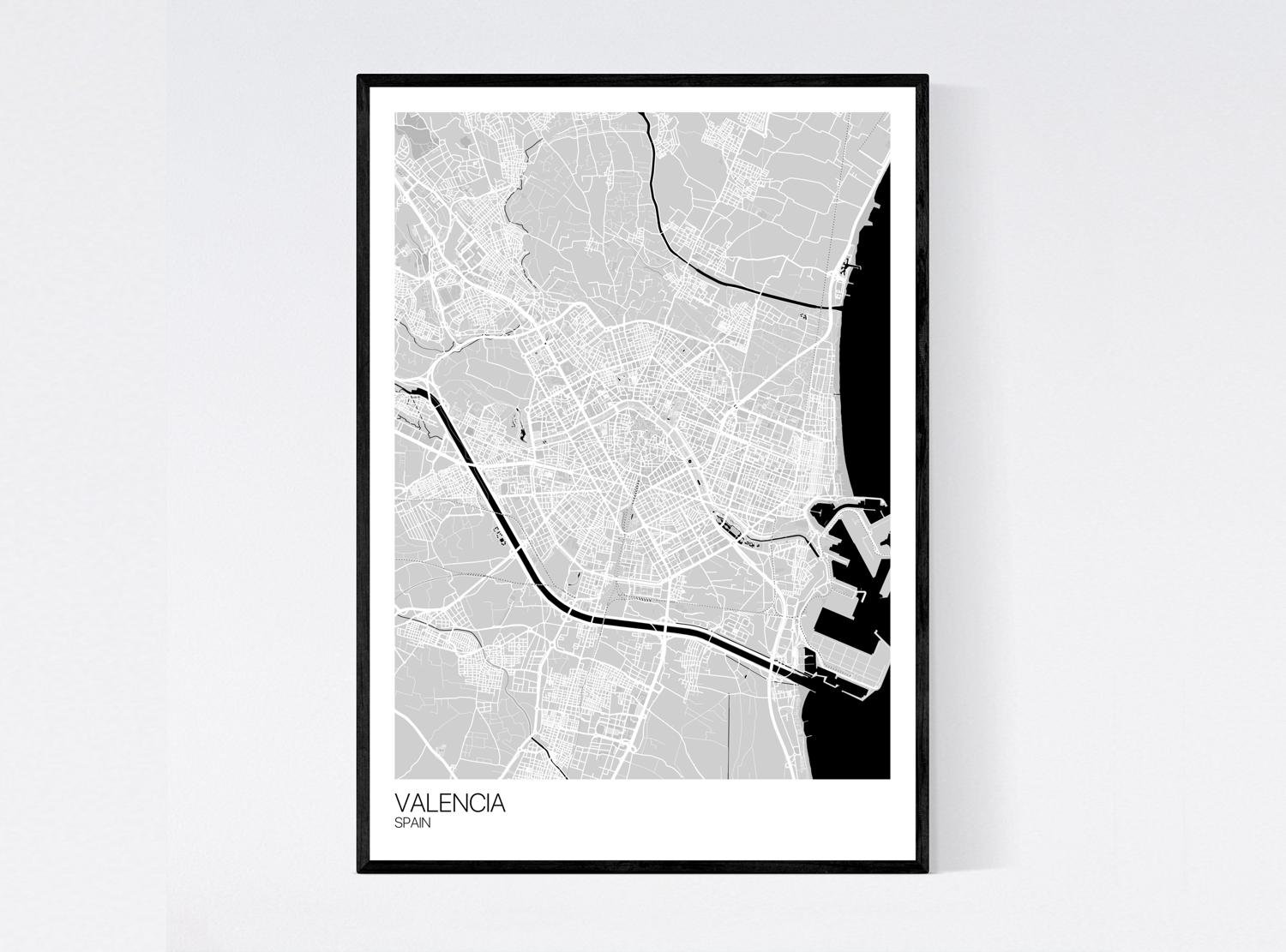 Valencia Spain Map Art Print Many Colours Art Quality | Etsy