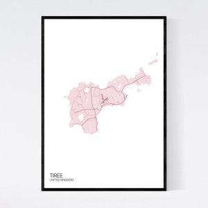 Isle of Tiree Map Art Print Pink/blue/white 350gsm Art Quality Paper ...