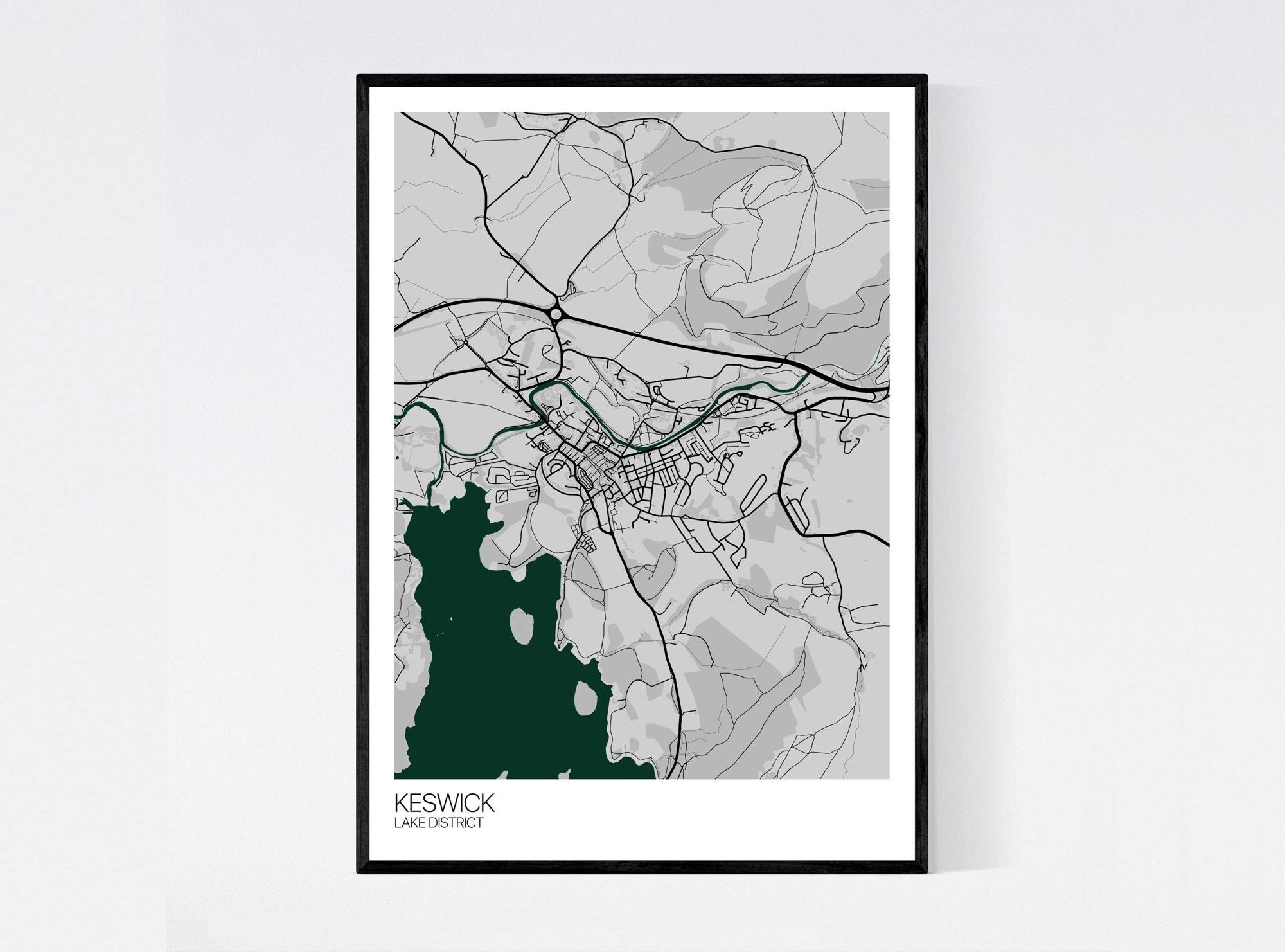 Keswick Lake District Map Art Print Many Colours 350gsm - Etsy UK
