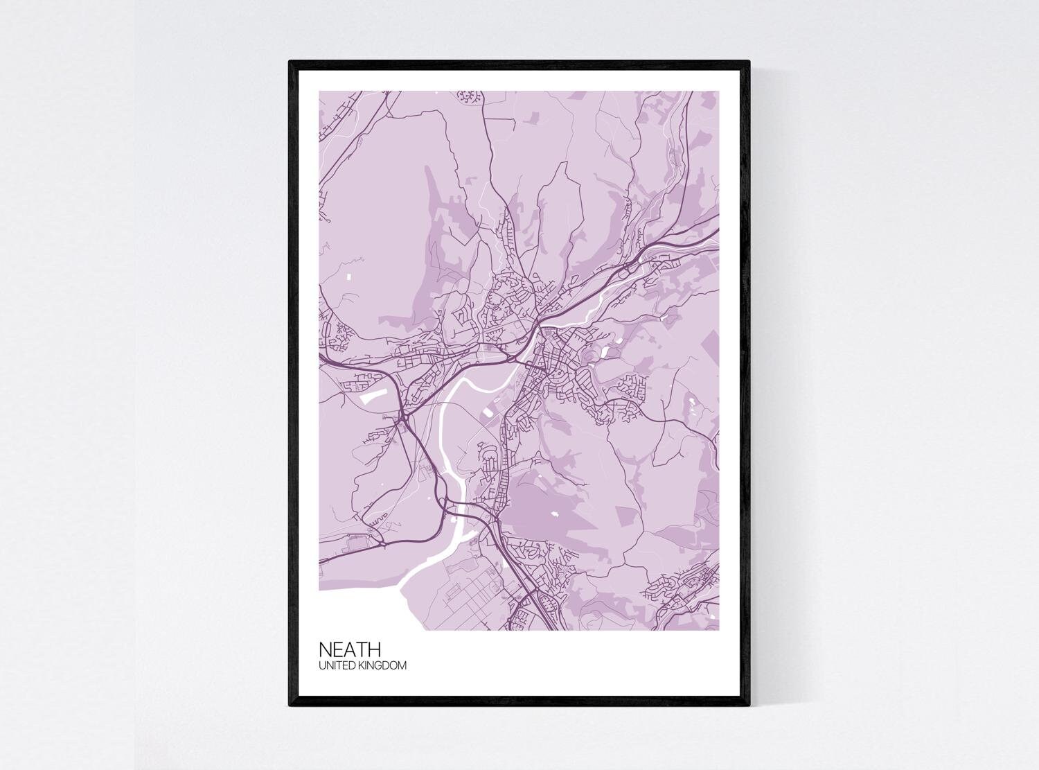 Neath Wales City Map Art Print Many Styles 350gsm Art | Etsy