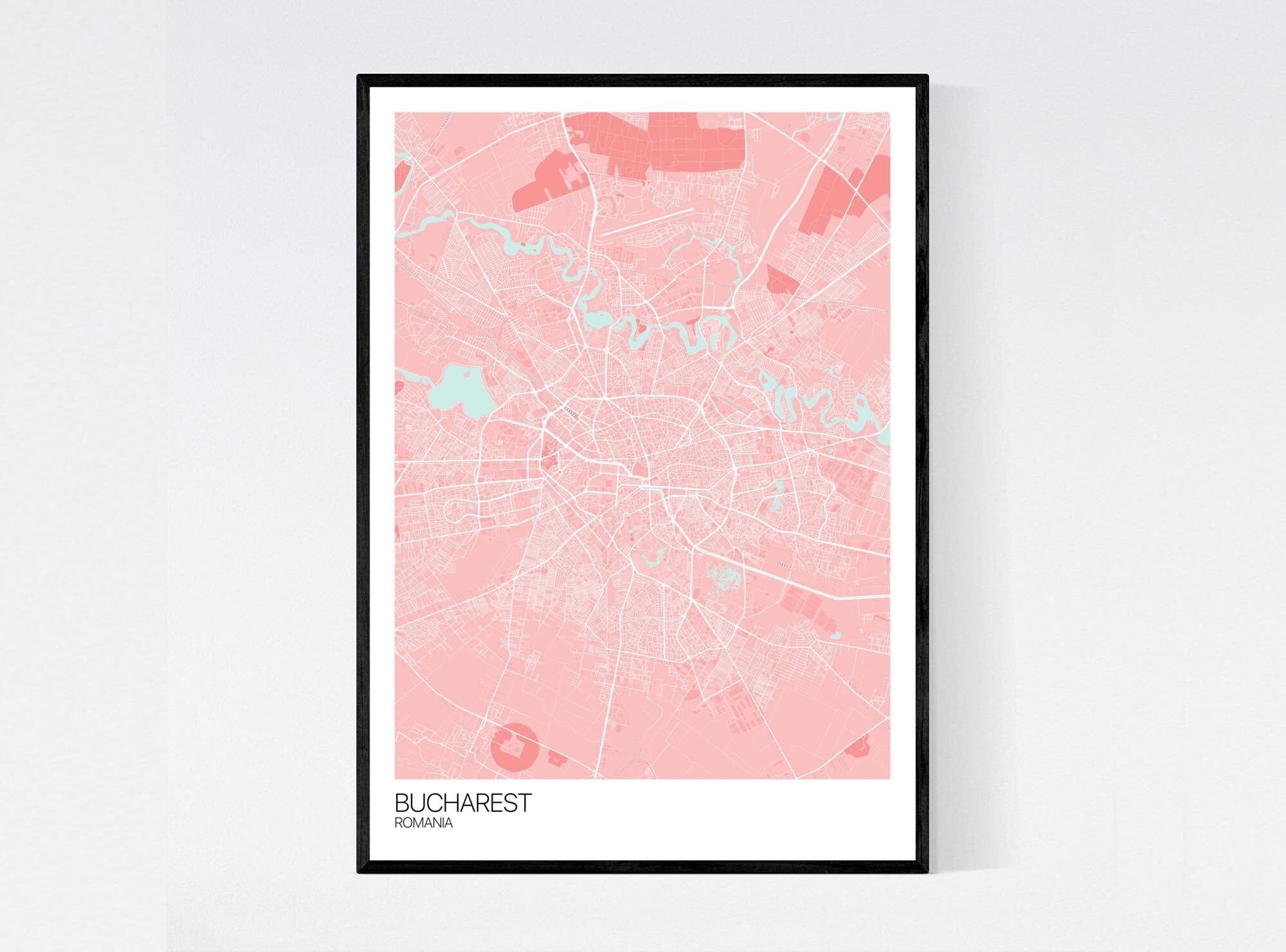 Bucharest Romania Map Art Print Many Styles 350gsm Art | Etsy