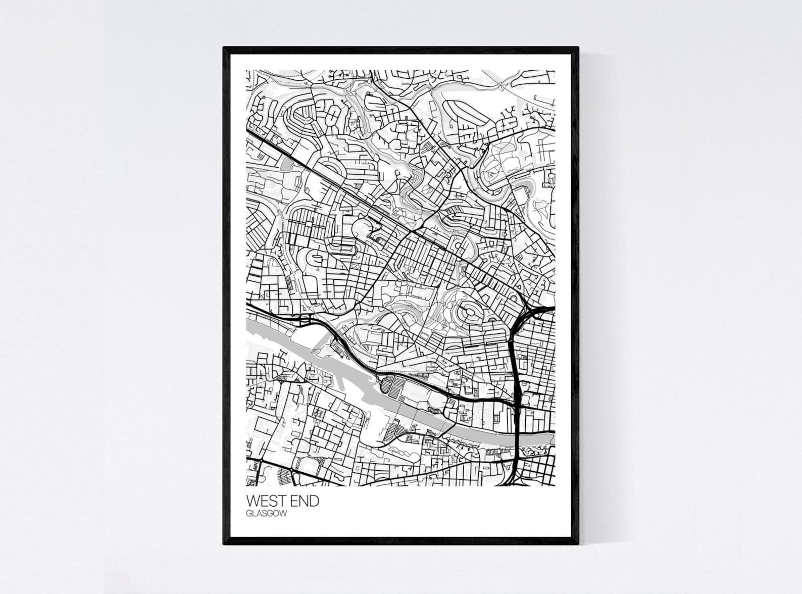 West End Glasgow City Map Art Print Many Colours 350gsm - Etsy