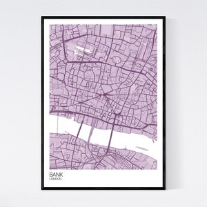 Bank, London Map Art Print Many Colours 350gsm Art Quality Paper Fast ...