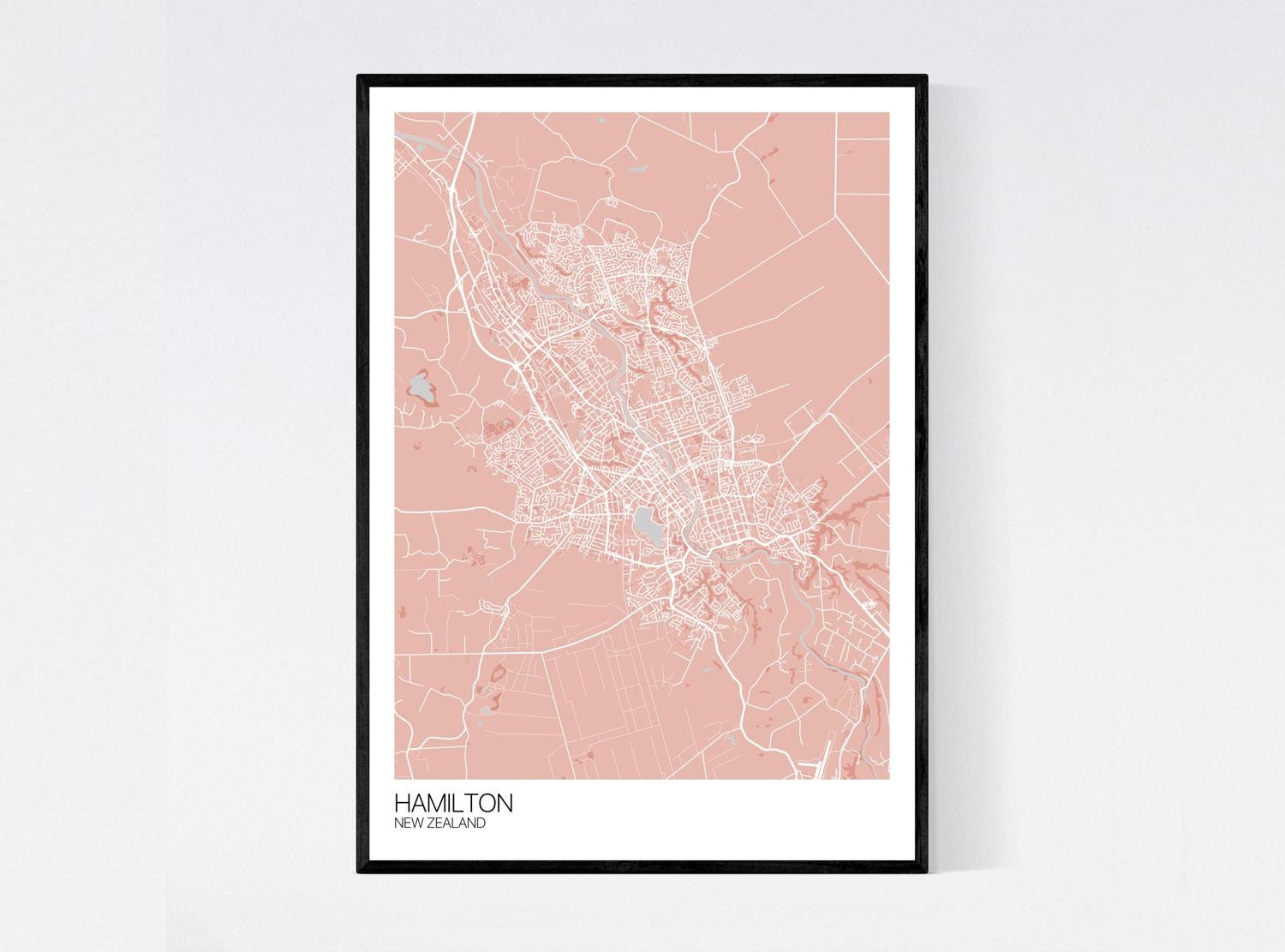 Hamilton New Zealand Map Print Many Colours Fast Delivery | Etsy