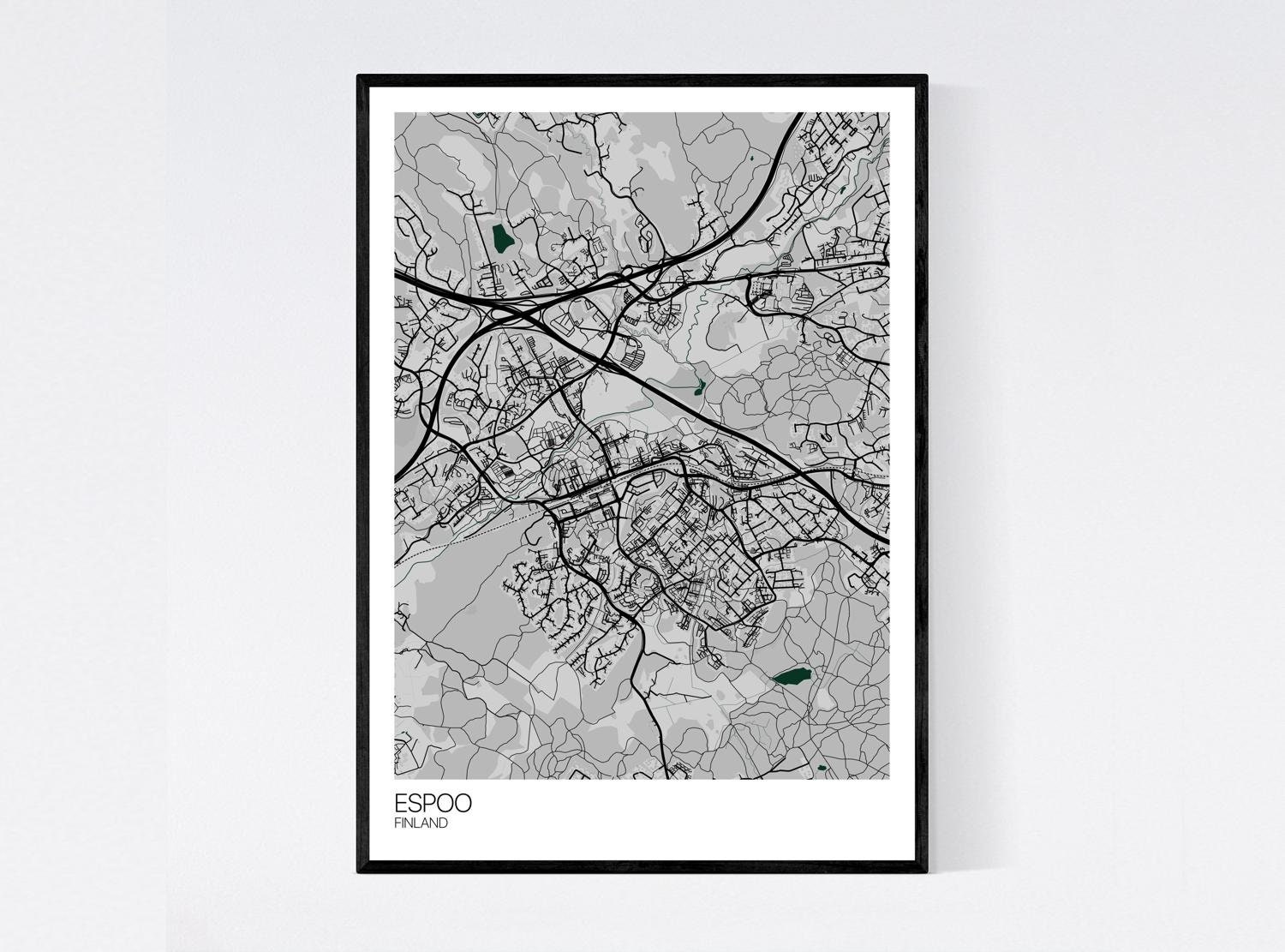 Espoo Finland Map Art Print Many Colours 350gsm Art | Etsy