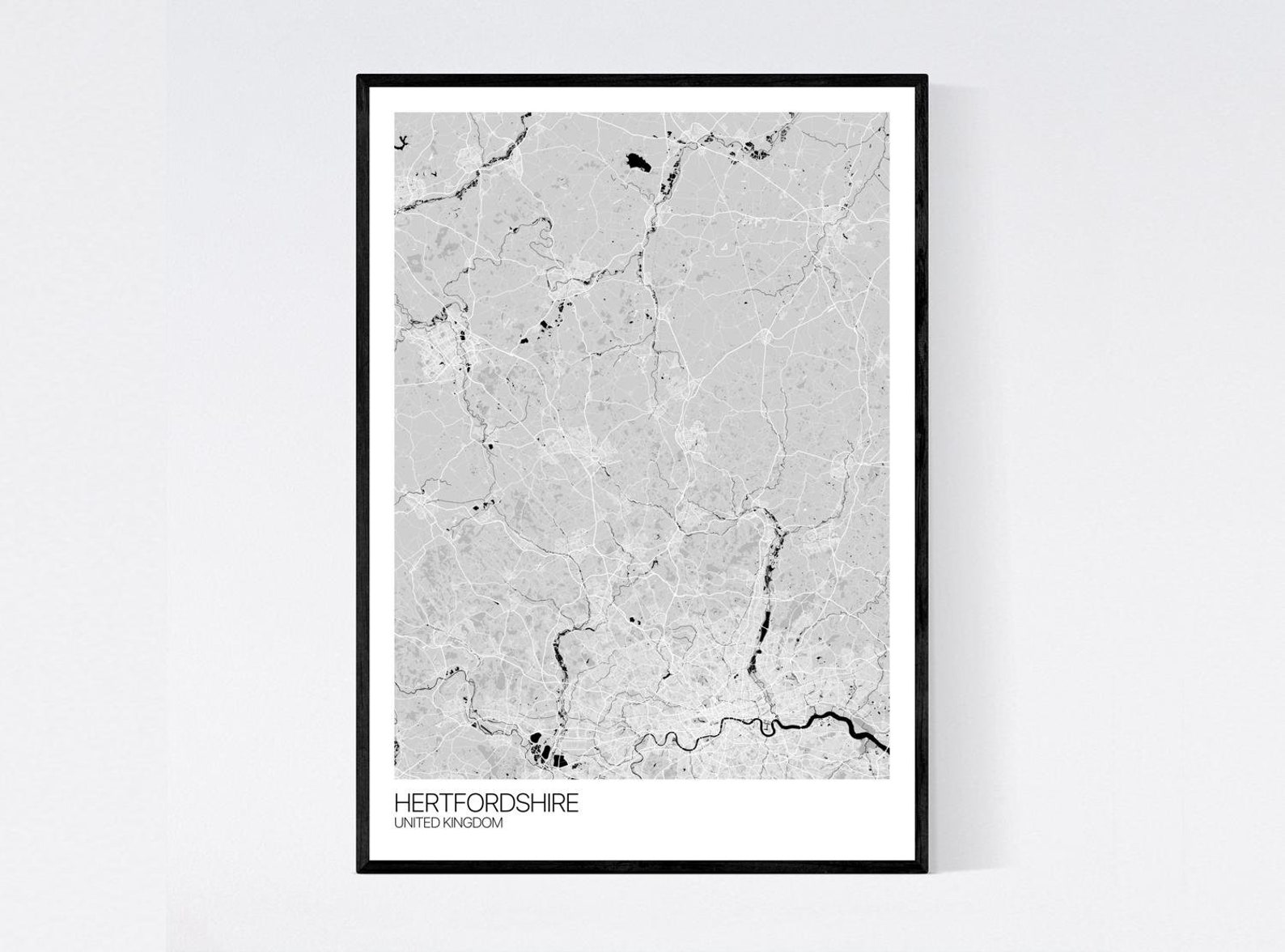 Hertfordshire England Map Art Print Many Styles 350gsm | Etsy