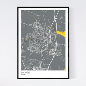 Swords City Map Art Print Many Styles 350gsm Art Quality Paper Fast ...