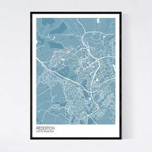 Redditch Map Print Many Colours 350gsm Art Quality Paper Fast Delivery ...