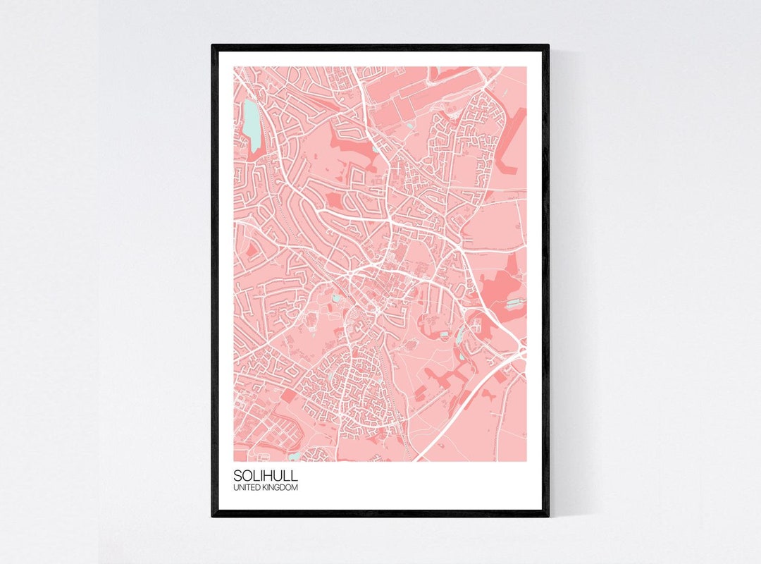 Solihull, United Kingdom City Map Art Print Many Colours 350gsm Art ...