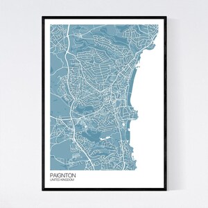 Paignton Map Print Many Colours 350gsm Art Quality Paper Fast Delivery ...