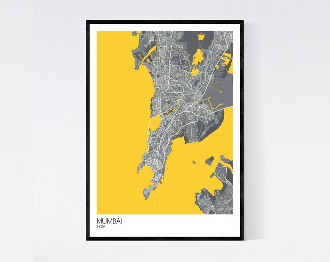 Mumbai, India Map Art Print - Many Styles - Art Quality Paper - Fast ...