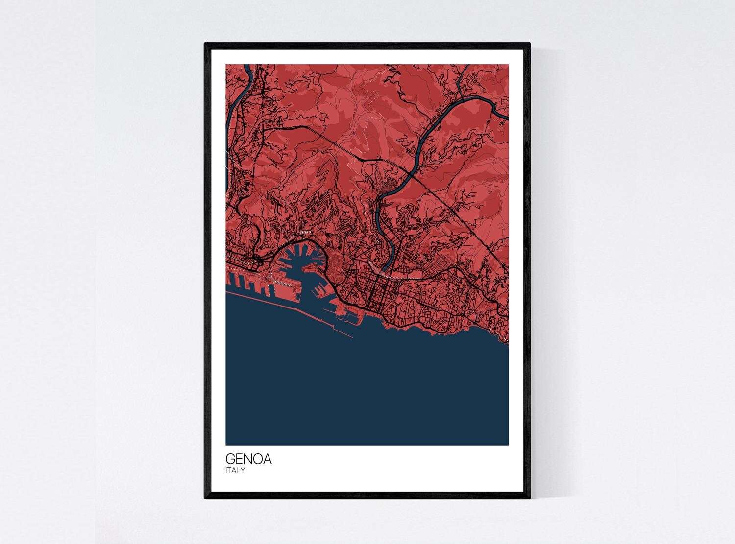 Genoa Italy Map Art Print Many Colours Art Quality Paper | Etsy UK