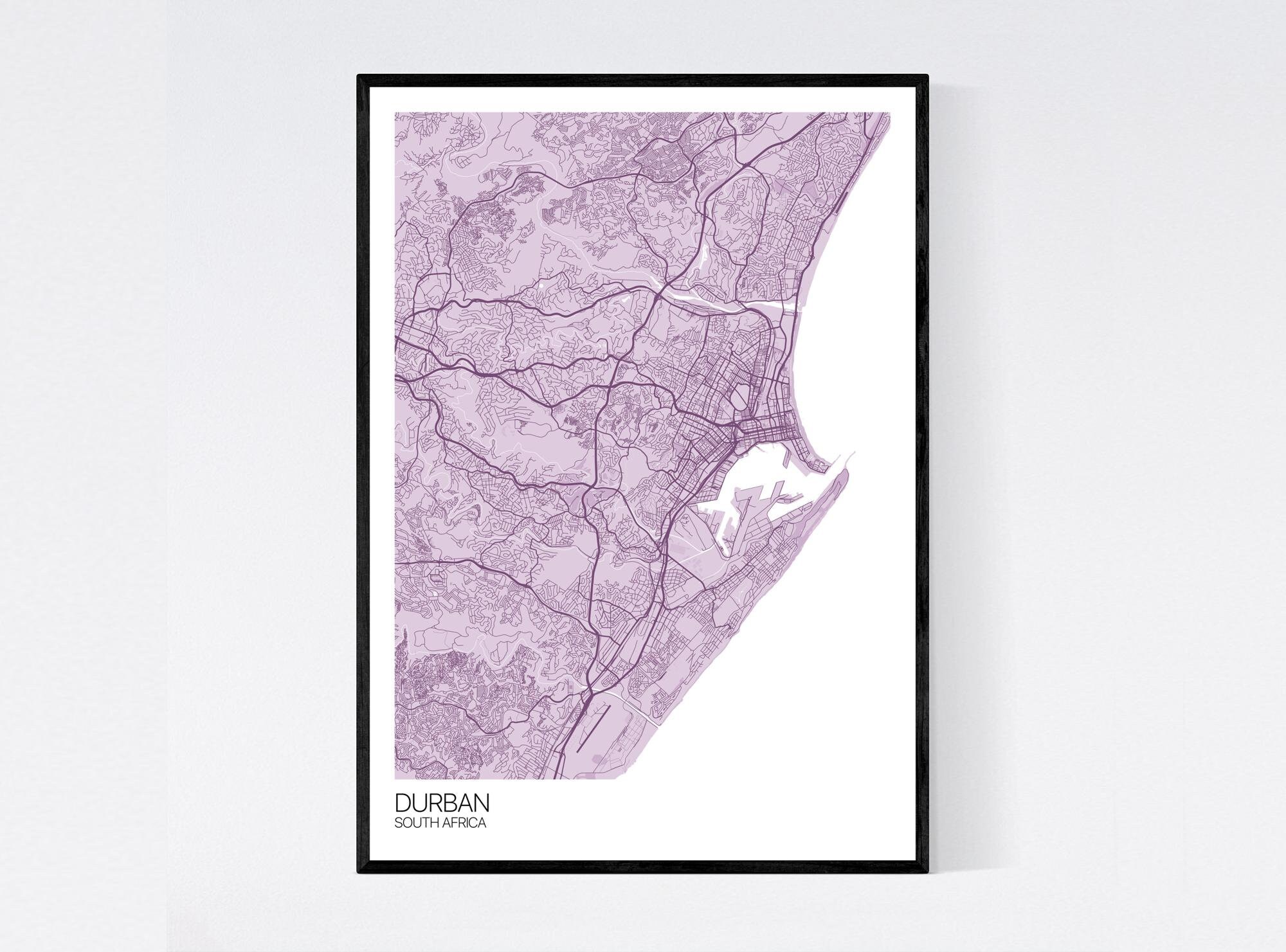 Durban South Africa Map Art Print Many Styles Art Quality | Etsy