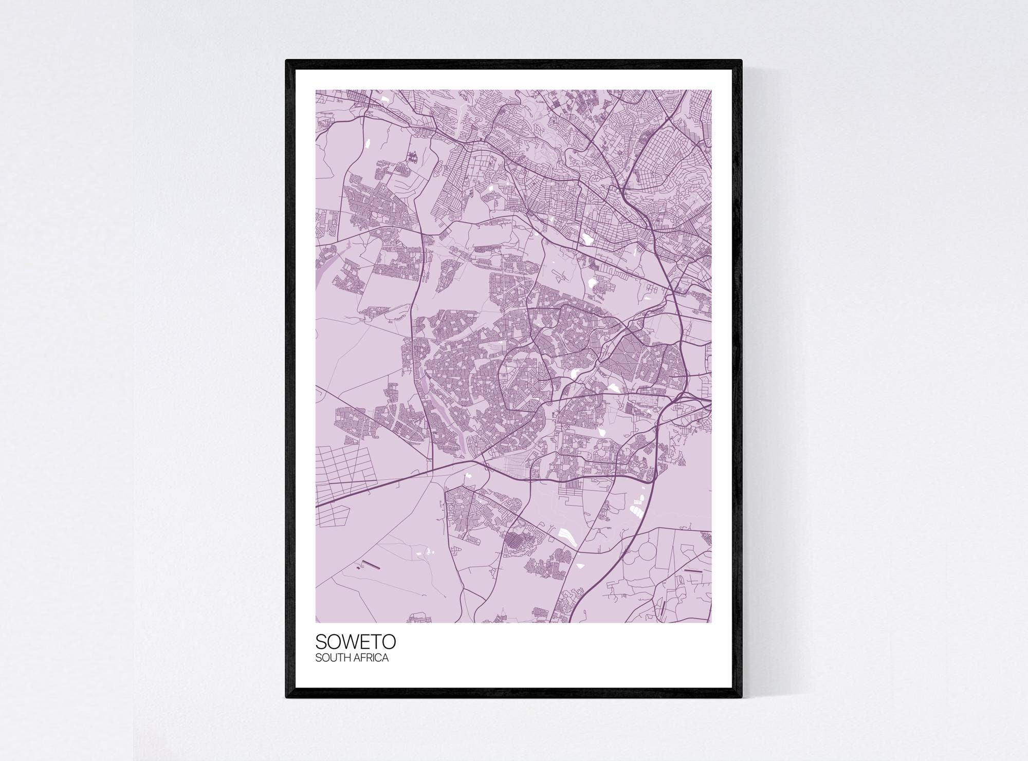 Soweto South Africa Map Art Print Many Styles Art Quality | Etsy
