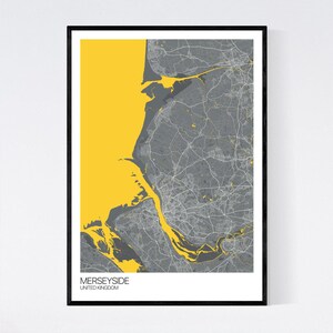 Merseyside, England Map Art Print Many Styles 350gsm Art Quality Paper ...
