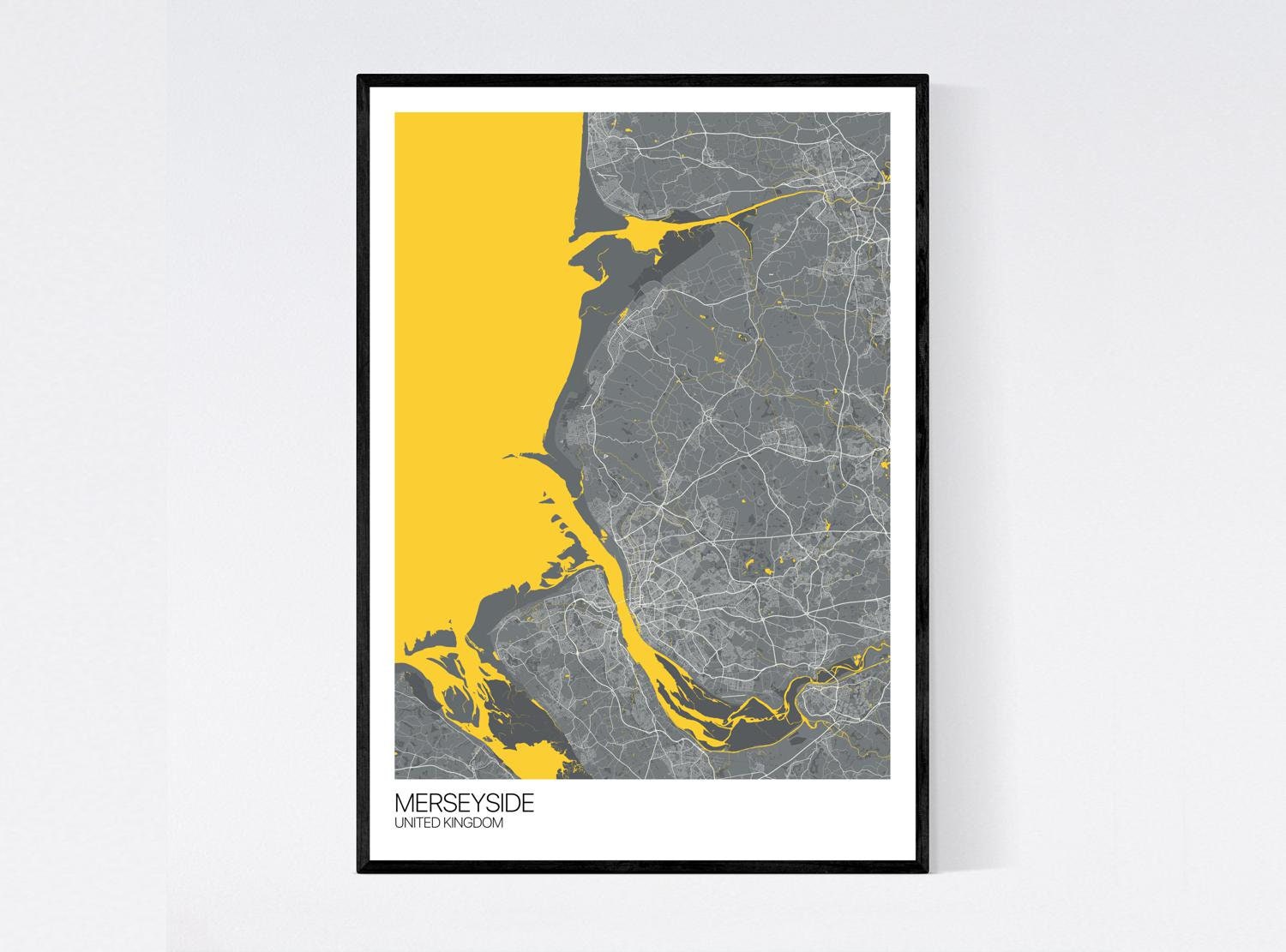 Merseyside England Map Art Print Many Styles 350gsm Art | Etsy