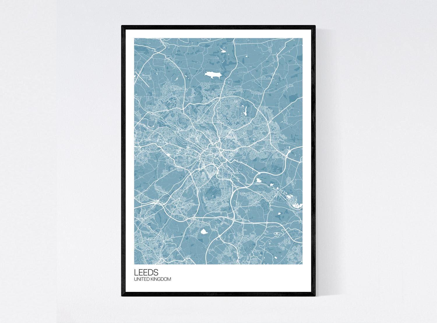 Leeds Map Print Many Colours Fast Delivery Scandi // | Etsy