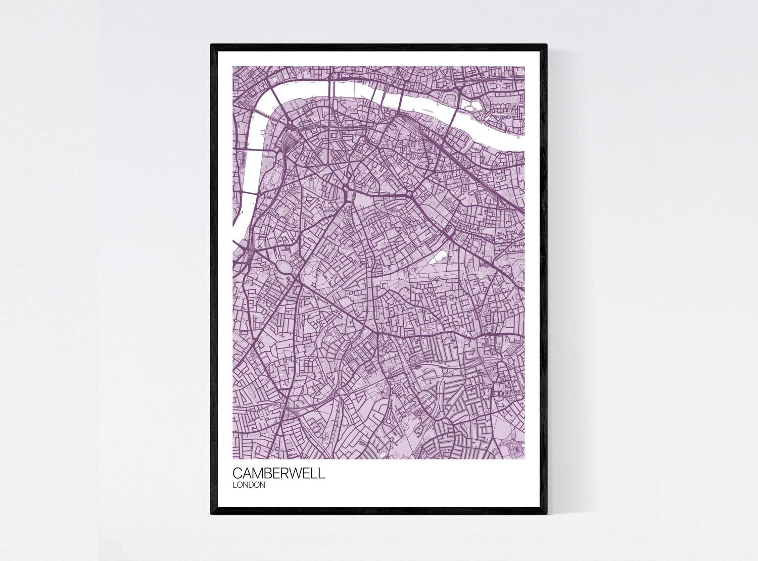 Camberwell London Map Art Print Many Colours 350gsm Art | Etsy UK
