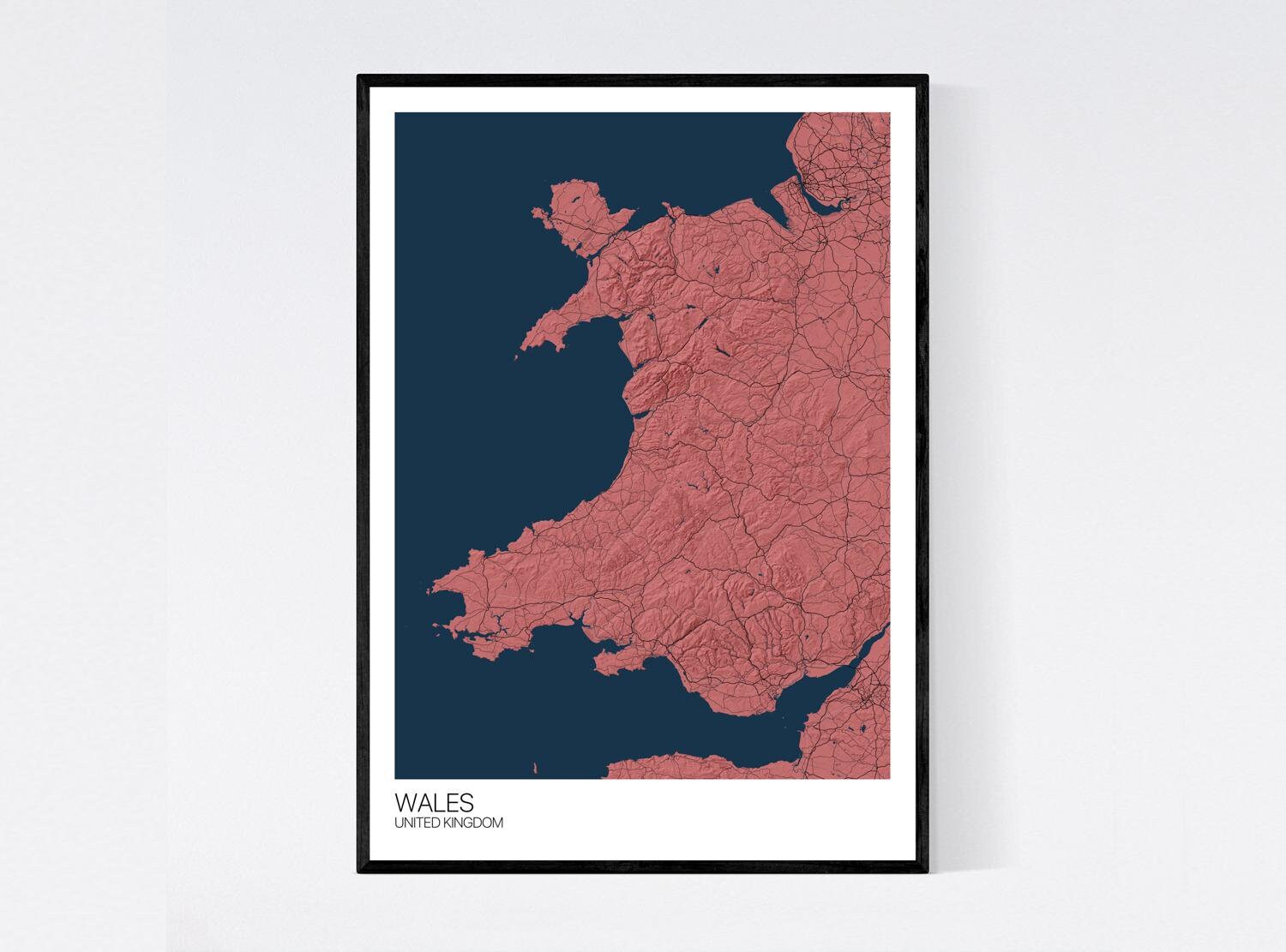 Wales Topographic Map Print Many Colours Fast Delivery | Etsy