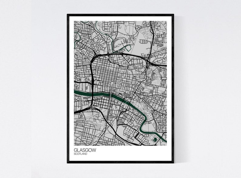 Glasgow City Centre Map Art Print Many Colours 350gsm Art | Etsy