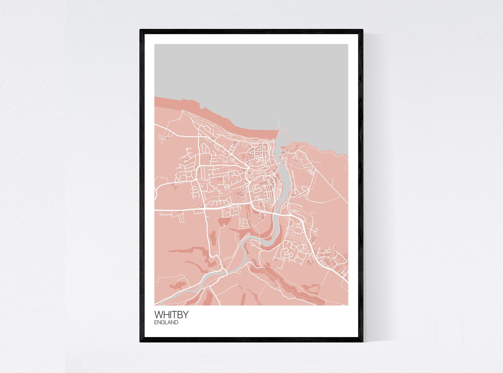 Whitby England Map Art Print Many Colours 350gsm Art | Etsy UK