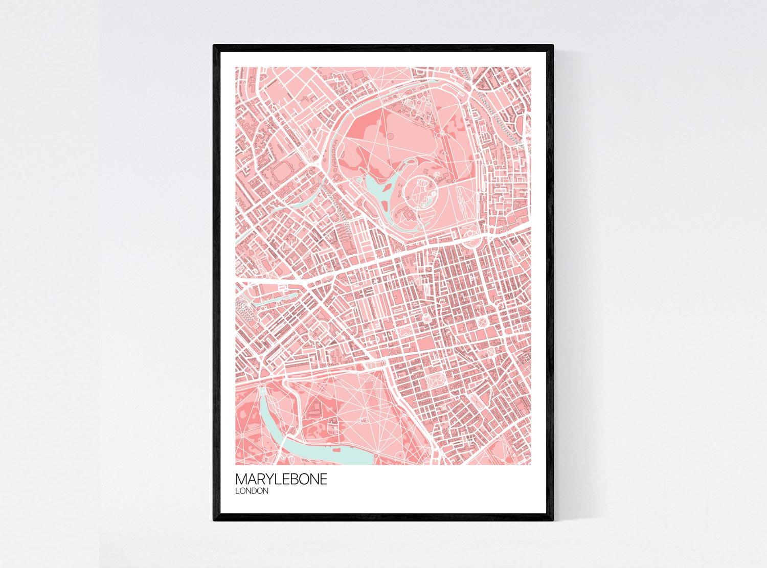 Marylebone London Map Art Print Many Colours 350gsm Art | Etsy