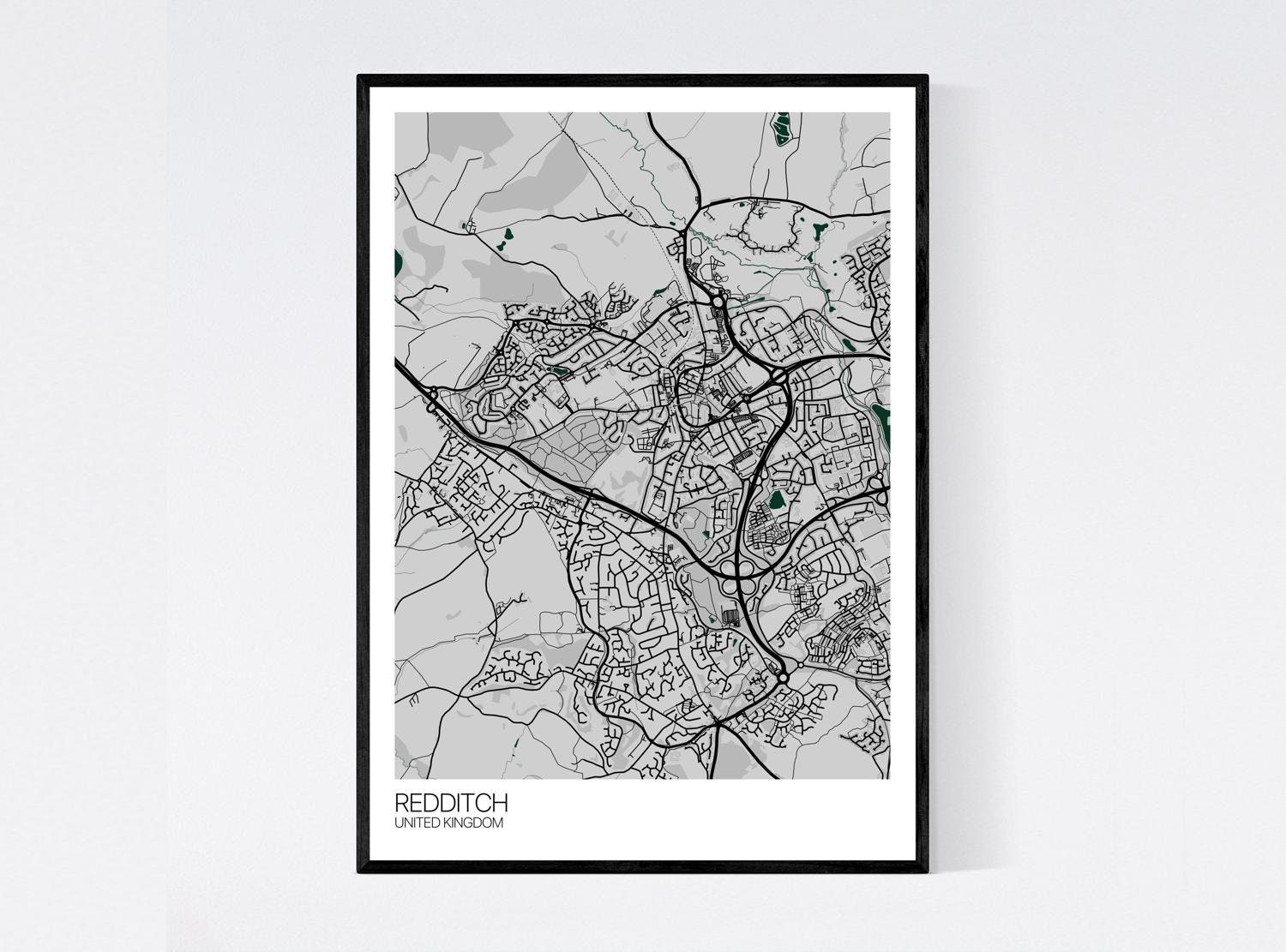 Redditch Map Print Many Colours 350gsm Art Quality Paper | Etsy