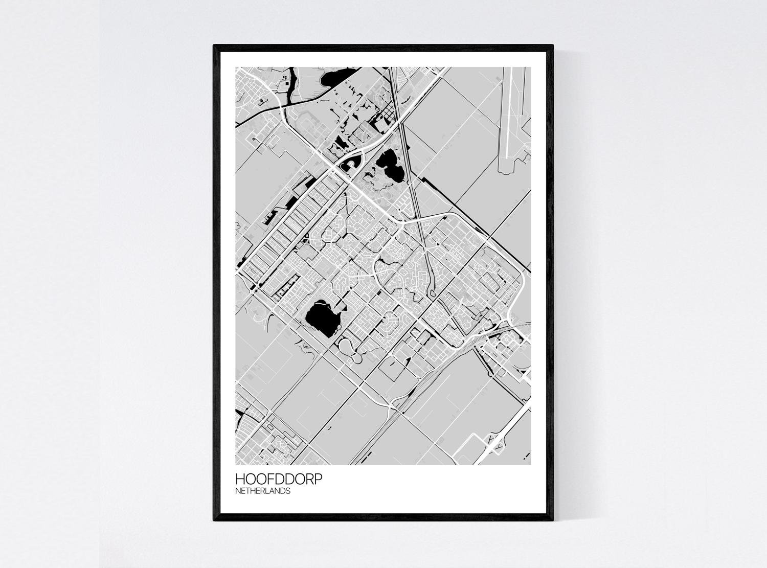 Hoofddorp Netherlands Map Art Print Many Colours 350gsm | Etsy
