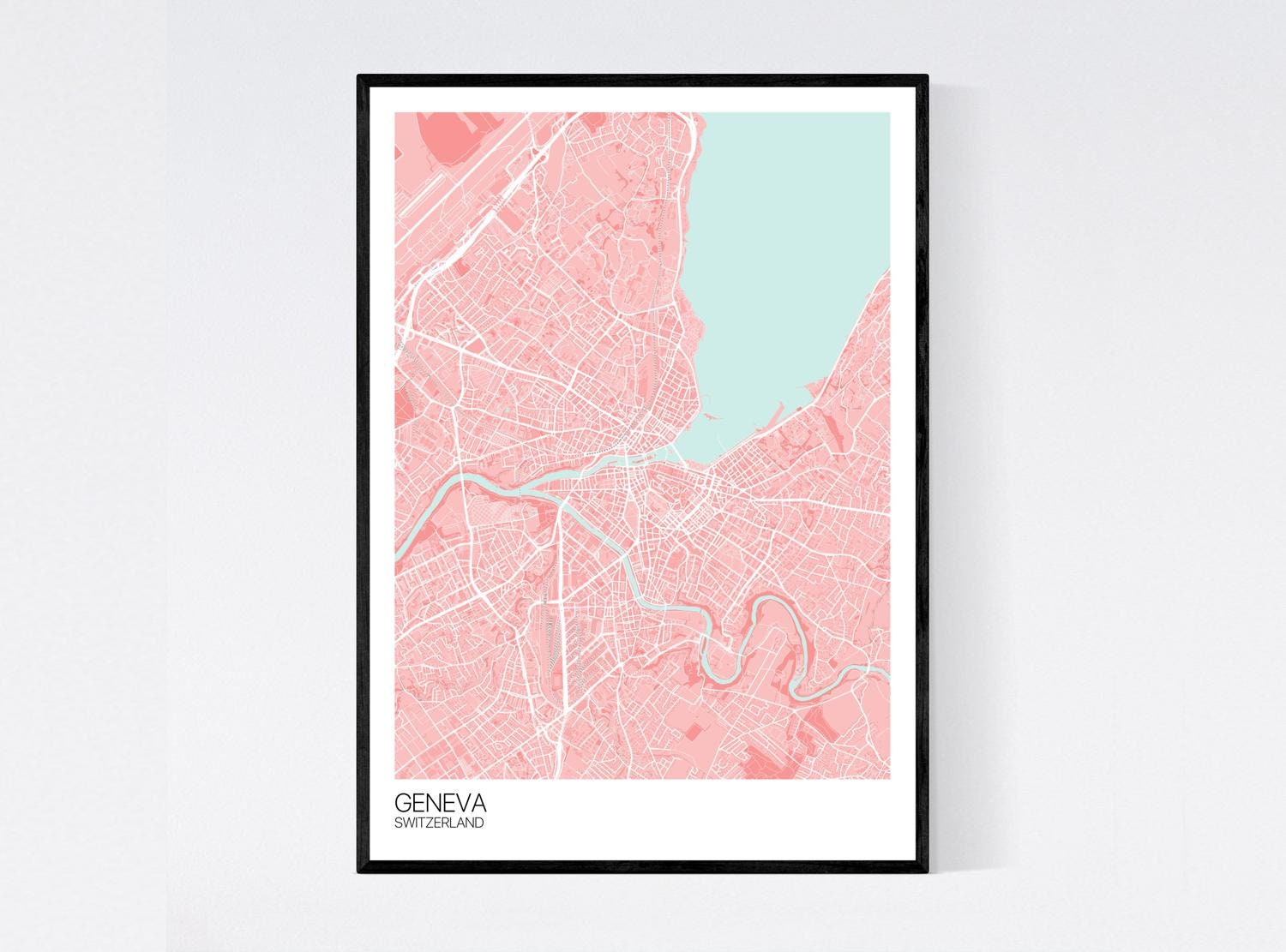 Geneva Switzerland Map Art Print Many Colours 350gsm Art - Etsy UK