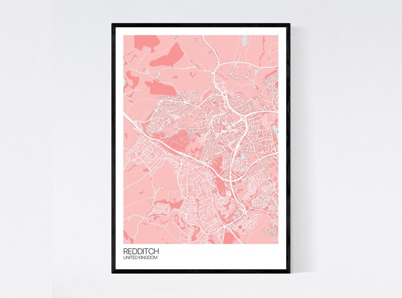 Redditch Map Print Many Colours 350gsm Art Quality Paper - Etsy