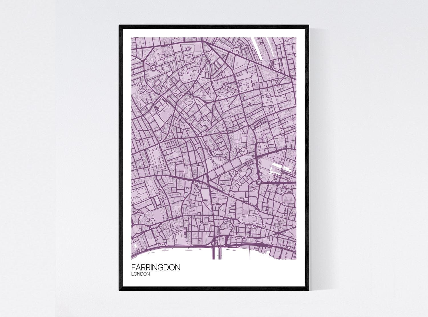 Farringdon London Map Art Print Many Colours 350gsm Art | Etsy