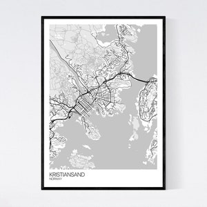 Kristiansand, Norway Map Art Print Many Colours 350gsm Art Quality ...