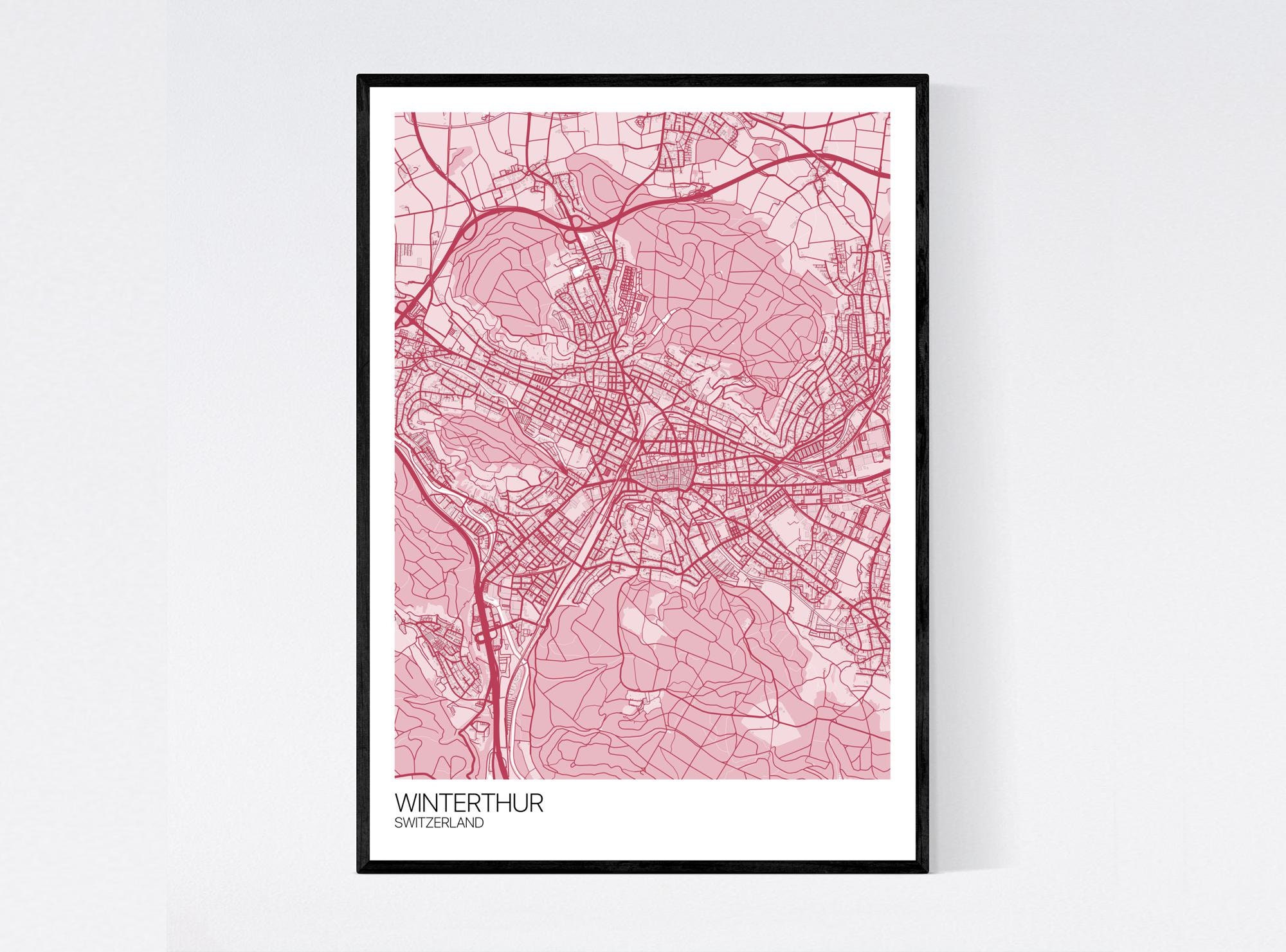 Winterthur Switzerland Map Art Print Many Colours 350gsm | Etsy
