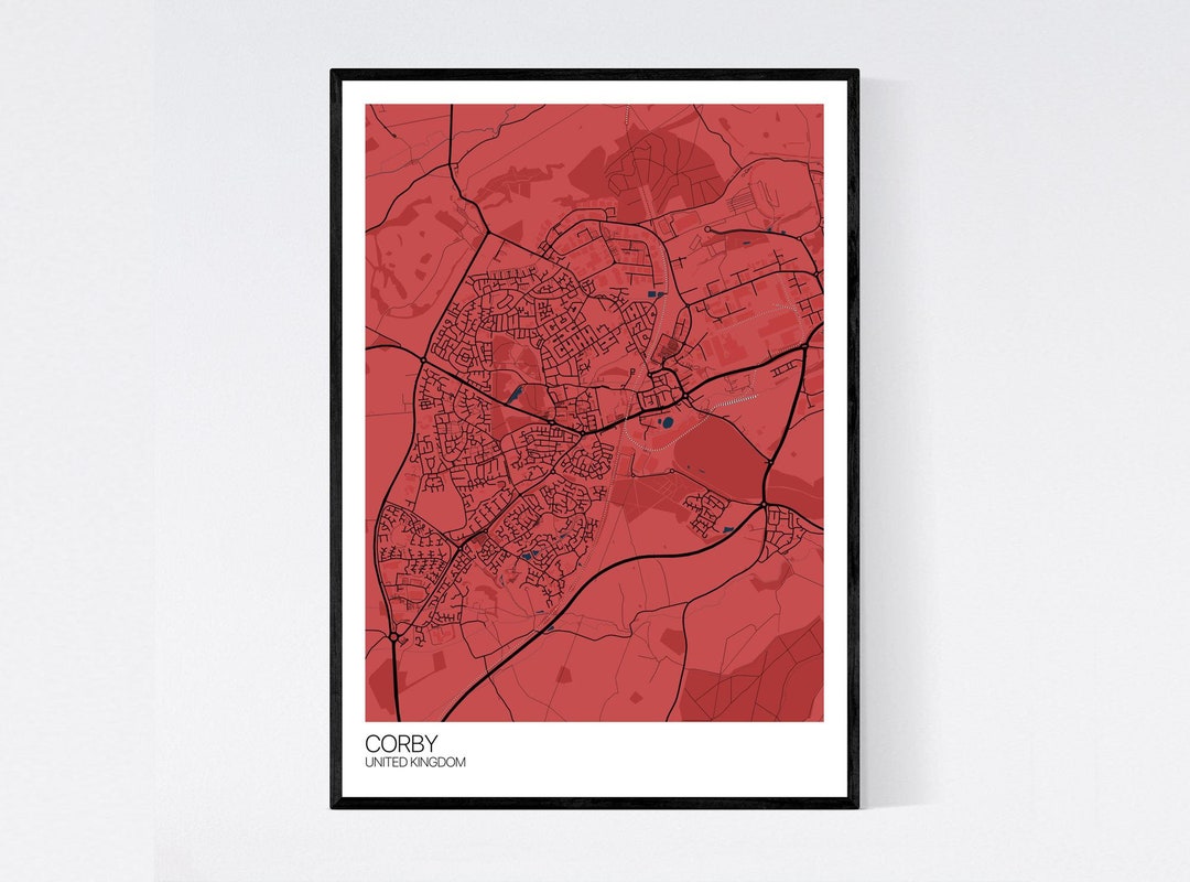 Corby Town Map Art Print Many Styles 350gsm Art Quality Paper Fast ...