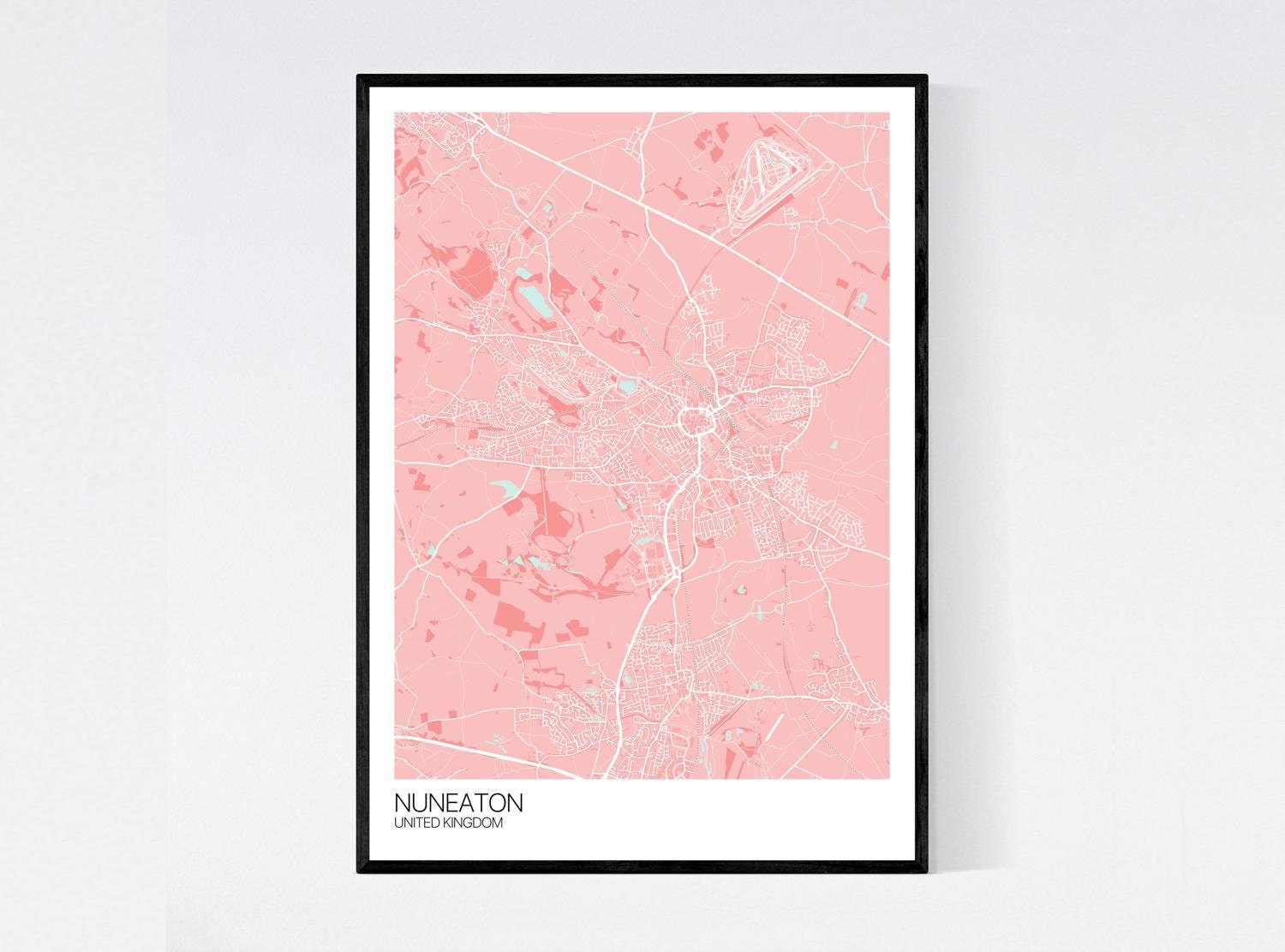 Nuneaton United Kingdom City Map Art Print Many Colours | Etsy