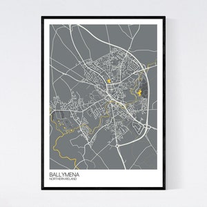 Ballymena City Map Art Print Many Styles 350gsm Art Quality Paper Fast ...
