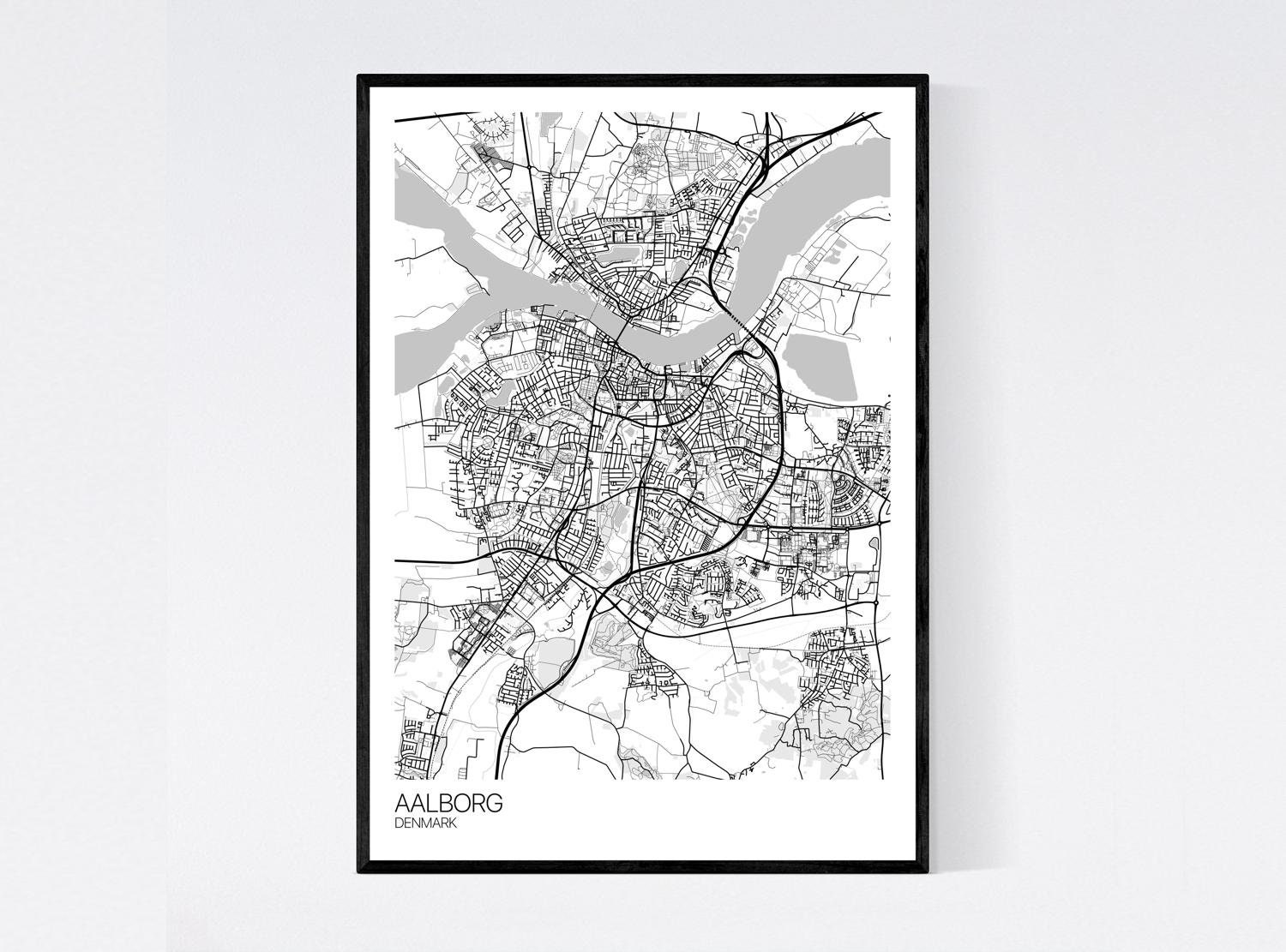 Aalborg Denmark City Map Art Print Many Colours 350gsm | Etsy