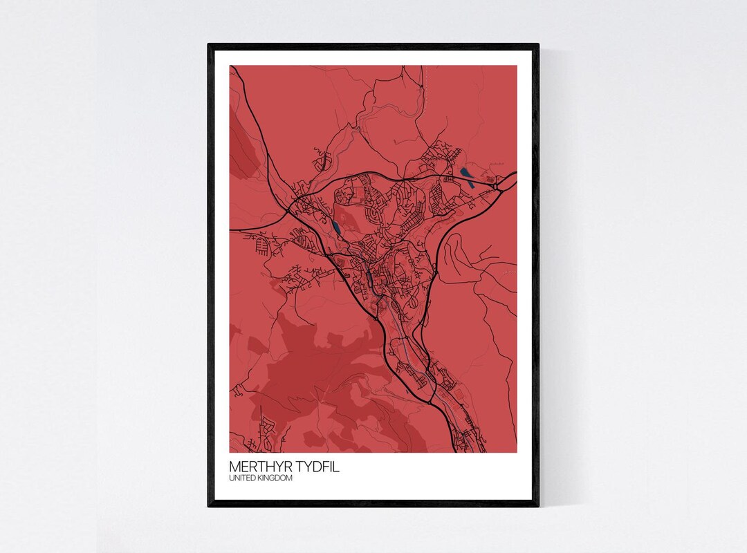 Merthyr Tydfil, Wales City Map Art Print - Many Styles - 350gsm Art ...