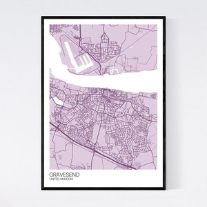 Gravesend, United Kingdom Map Print Many Colours Fast Delivery // Retro ...