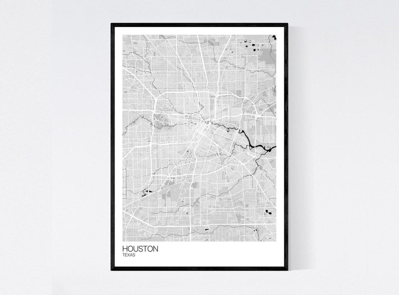 Houston Texas Map Print Many Colours Printed on Art - Etsy