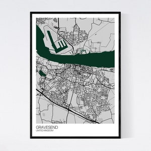Gravesend, United Kingdom Map Print Many Colours Fast Delivery // Retro ...