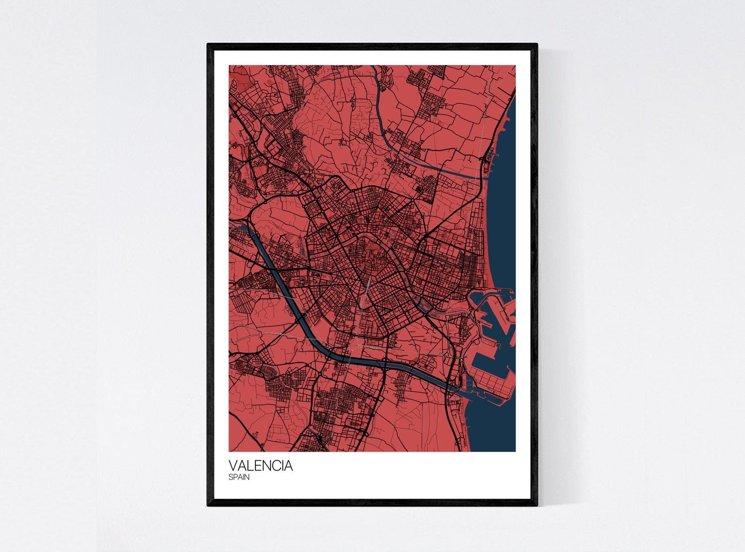 Valencia Spain Map Art Print Many Colours Art Quality | Etsy
