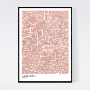 Shoreditch, London Map Art Print Many Colours 350gsm Art Quality Paper ...