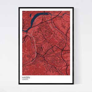 Hagen, Germany City Map Print Many Colours Printed on Art Quality Paper ...
