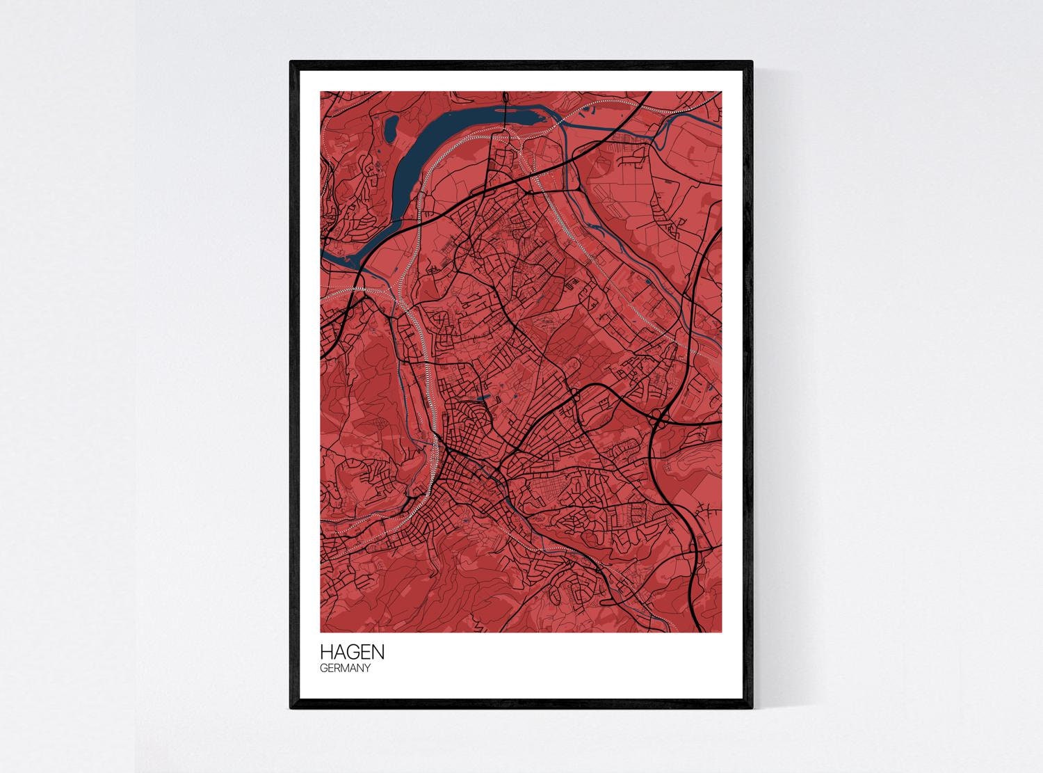 Hagen Germany City Map Print Many Colours Printed on Art | Etsy